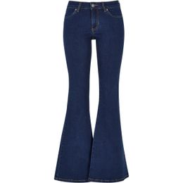 Bequeme Jeans Urban Classics "Urban Classics Damen Ladies Organic Low Waist Flared Denim", Damen, Gr. 29, Normalgrößen, blau (midindigo washed), 98% Baumwolle, 2% Elasthan, unifarben, Jeans