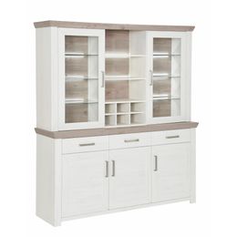 Schrank-Set "York", weiß (weiß, eiche hell), B:184cm H:207cm T:51cm, Spanplatte, SET ONE BY Musterring, Kastenmöbel-Sets, mit Glastüren, wahlweise mit Beleuchtung, 3 Farben, Breite 184 cm