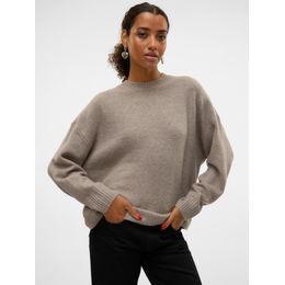 Véro Moda Strickpullover VERO MODA "VMBOOM LS O-NECK PULLOVER GA NOOS", Damen, Gr. XS, moon rock detail:melange, Strick, Obermaterial: 85% Polyester, 7% Polyacryl, 5% Wolle, 3% Elasthan, meliert, Modisch, loose fit normal, Rundhals, Rippstrickbündchen, Pullover