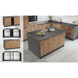 Kücheninsel KOCHSTATION "KS-Lagos", beige (küche: natur, front: listrado eiche, korpus: grafitgrau, arbeitsplatte: betongrau), B:153cm H:86cm T:100cm, Komplettküchen-Sets, Küchenzeile, Kücheninsel 153/100 cm, mit höhenverstellbaren Möbelfüßen