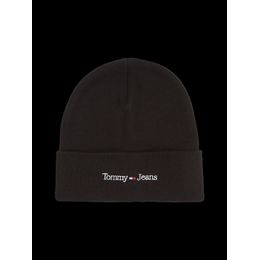 Beanie Tommy Jeans, Damen, schwarz, Feinstrick, Baumwollmischung, unifarben, Mützen, cooler Style mit wärmenden Eigenschaften
