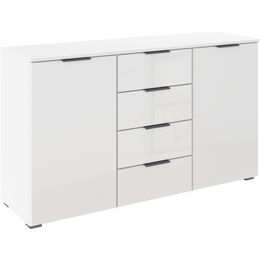 Kombikommode Rauch "Sideboard Kombikommode Schubladenkommode AGORDO mit Glasfront", weiß (alpinweiß, glas kristallweiß), B:140 H:81 T:42, Holzwerkstoff, Sideboards, mit 4 Schubkästen und 2 Türen sowie Metallgriffen MADE IN GERMANY
