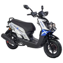 Motorroller Gt Union "PX55 Cross Conzept 45", blau (weiß, blau, schwarz, schwarz), Motorroller, 45 km/h, Luftgekühlter Motor, B:83cm H:112cm L:192cm