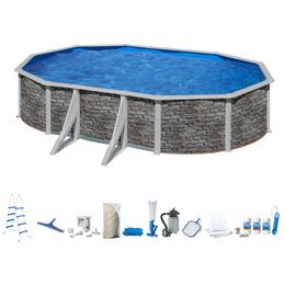 Ovalpool MY POOL BWT, grau, B:375cm H:132cm L:610cm, Schwimmbecken, in moderner Steinoptik, Höhe 132 cm, verschiedene Größen