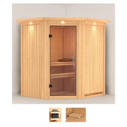 Sauna Karibu "Tomke", beige (naturbelassen), ohne Ofen, (ohne Ofen), Saunen, ohne Ofen
