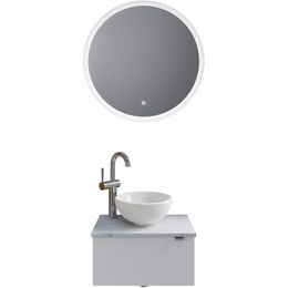 Badmöbel-Set SAPHIR "Serie 6915", weiß (schneeweiß glanz, marmor weiß), B:51cm H:200cm T:35cm, Kastenmöbel-Sets, Gäste-Bad, mit LED-Spiegel und 1 Tür