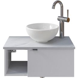 Waschtisch SAPHIR "Serie 6915 Waschschale mit Unterschrank für Gästebad, Gäste WC", weiß (weiß glanz, marmor weiß, weiß glanz), B:61cm H:39,8cm T:35cm, Waschtische, 61 cm breit, 1 Tür, offenes Fach, kleine Bäder, ohne Armatur