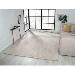 Teppich "Ava", beige (beige, weiß), B:200cm H:7mm L:290cm, Polyester, MyFlair MÖBEL & ACCESSOIRES, Teppiche, Fransenteppich, Uni Farben, meliert, Sisal-Optik, auch in rund erhältlich, mit Fransen