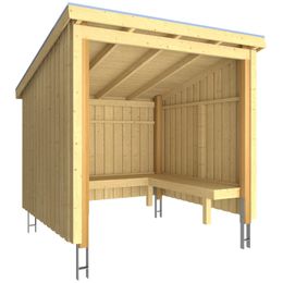 Gartenhaus Plus "Nordic", beige (natur), Holzwerkstoff, Gartenhäuser, Grillhütte - 5 m², inkl. Dachpappe/Aluleisten/H-Füße