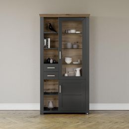 Standvitrine "York", grau (grau, eiche), B:105cm H:207cm T:42cm, MDF, SET ONE BY Musterring, Schränke, Typ 05 und 06, mit Glastür, Beleuchtung optional, Höhe 207 cm