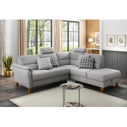 Ecksofa Home Affaire "Palmera L-Form, B: 236 cm", silber, B:236cm H:89cm T:212cm, 100% Polyester;Struktur (100% Polyester);Luxus-Microfaser in Lederoptik (100% Polyester), Sofas, Ecksofa, optional Bettfunktion & Bettkasten, Federkern