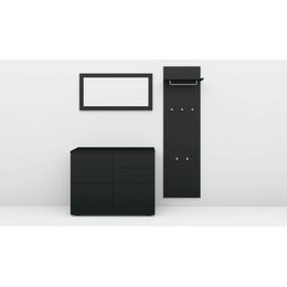 borchardt Möbel Garderoben-Set BORCHARDT MÖBEL "Rova", schwarz (schwarz matt), B/H/T: 133cm x 160cm x 35cm, Kastenmöbel-Sets, (3-tlg.)