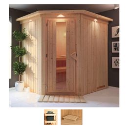 Sauna Karibu "Laila", beige (naturbelassen), ohne Ofen, (ohne Ofen), Saunen, ohne Ofen