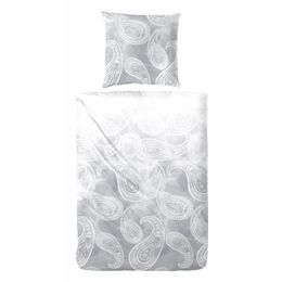 Bettwäsche Primera "Mai", grau (grau, weiß), B/L: 155cm x 220cm, 1 Stk., 1 Stk., Mako-Satin, B/L: 80cm x 80cm, 2 Stk., Mako-Satin, Obermaterial: 100% Baumwolle, Bettwäsche, im tollen Design