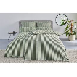 Bettwäsche "Linnea", grün (olivgrün), B/L: 135cm x 200cm, 1 Stk., 1 Stk., Flanell, B/L: 40cm x 80cm, 2 Stk., Flanell, Obermaterial: 100% Baumwolle, LeGer Home by Lena Gercke, Bettwäsche, aus 100% Baumwolle, Streifendesign