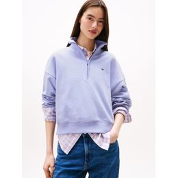 Sweatshirt Tommy Jeans "TJW BXY S-FLAG 1/4 ZIP", Damen, Gr. L (40), vintage iris, Sweatware, Obermaterial: 100% Baumwolle, unifarben, Rippbündchen, Sweatshirts