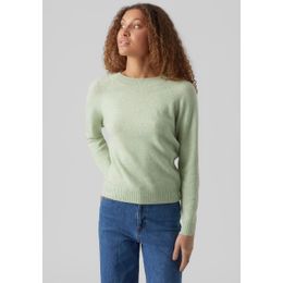 Véro Moda Rundhalspullover VERO MODA "VMDOFFY LS O-NECK BLOUSE GA NOOS", Damen, Gr. L, reseda melange, Strick, Obermaterial: 94% Polyester, 3% Elasthan, 3% Nylon, meliert, regular fit hüftlang, Rundhals, Rippbündchen, Pullover