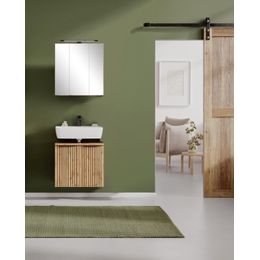 Badezimmer-Set Welltime "Welltime Möbel, Carlton Unterbecken-Set 2teilig, 60 cm, gestreift", schwarz (wotnaeiche, schwarz), B:60cm H:200cm T:35cm, Spanplatte, Kastenmöbel-Sets