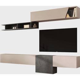 Wohnwand Inosign "INFINITY, 5tlg. Breite 262 cm, moderne Mediawand (1xLowboard", grau (cashmere, bleigrau (piombo)), B:262cm H:202cm T:30cm, Kastenmöbel-Sets, gr./1x Lowboard kl.- hängend, Hängewürfel, Wandregal, Hängeschrank)