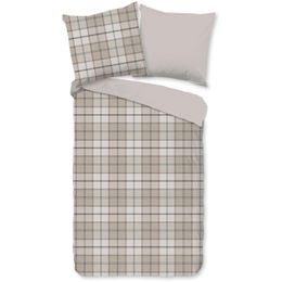 Wendebettwäsche Good Morning "Bernardus", beige (sand), B/L: 200cm x 200cm, 1 Stk., 2 Stk., Flanell, B/L: 80cm x 80cm & 80cm x 80cm, 3 Stk., Flanell, Obermaterial: 100% Baumwolle, Bettwäsche, Flanell, Biber, Winter, Warm, Reißverschluss, Wendeoptik, Karo, Sand