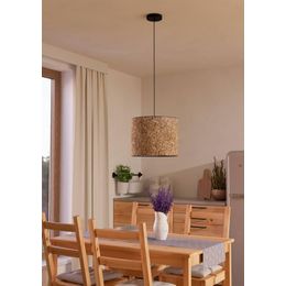 Eglo Hängeleuchte "BUTTERBURN", schwarz (schwarz beige, grün), 1, Ø 36cm H: 110cm, 1 Stk., Leuchten, Pendelleuchte, Esszimmerlampe, Textil mit Birkenblättern, Ø 36cm