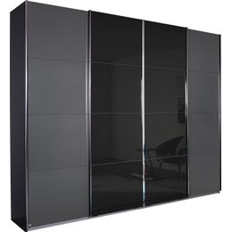 Schwebetürenschrank Rauch "Kleiderschrank Schrank Garderobe Wäscheschrank Ankleide SYNCRONO", grau (graumetallic, basaltglas), B:271cm H:211cm T:62cm, Schränke, mit Synchronöffnung