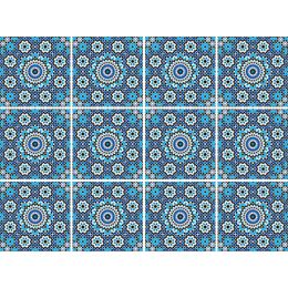 Fliesenaufkleber queence "Kreise", blau (blau, weiß), B:15cm H:15cm T:0,1cm, Fliesenaufkleber, Stickerfliesen, selbstklebend, Sticker, 12er Set