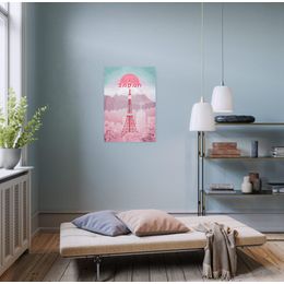 Leinwandbild Komar "Vintage Travel Japan - Größe 40 x 60 cm", bunt (farbe bild(er): rosa, türkis), B:40cm, Holz, Papier, Bilder, Keilrahmenbild mi Echtholzrahmen