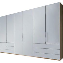Falttürenschrank Wiemann "Loft, Kleiderschrank, Schrank, Wäscheschrank, mit Glasfront", beige (bianco, eiche, nachbildung, weiß glas), B:300cm H:216cm T:58cm, Schränke, inkl. gepämpften Schubkästen und Türen, mit Panoramaöffnung