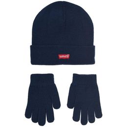 Strickmütze LEVI'S KIDS "CORE BATWING BEANIE/GLOVES", Jungen, blau (marineblaus), Feinstrick, Kunstfaser, Mützen, und Handschuhe
