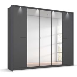 Drehtürenschrank Rauch "Kleiderschrank Schrank Garderobe Wäscheschrank Ankleide OTELI", grau (graumetallic), B:230cm H:212cm T:58cm, Holzwerkstoff, Schränke, mit Mittelspiegel und Passepartout optional mit Beleuchtung