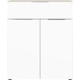 Kombikommode Germania "Oakland mit Glasauflagen", weiß (navarra, eiche, nachbildung, weiß), B:83cm H:102cm T:42cm, Glas, Sicherheitsglas ESG, Spanplatte, Sideboards, Breite 83 cm, mit Schubladen, in vers. Varianten