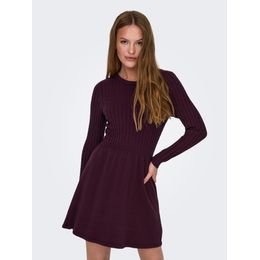 Strickkleid Only "ONLFIA LS CABLE DRESS KNT", Damen, Gr. L, N-Gr, rot (port royale), Strick, Obermaterial: 50% Viskose, 27% Nylon, 23% Polyester, unifarben, regular fit ca. Mitte Oberschenkel, Rundhals, Kleider, tailliert und mit dezentem Zopfstrickmuster im Oberteil