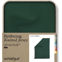 Bettbezug Schlafgut "Knitted Jersey uni, aus Bio-Baumwolle mit Elasthan, Reißverschluss", grün (grün deep), L:200cm, Jersey, Obermaterial: 95% Baumwolle, 5% Elasthan, Bettbezüge, bügelfrei, Mix & Match Bettwäsche: passender Kissenbezug erhältlich