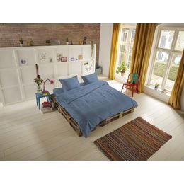 Bettwäsche HIP "HIP Uni", blau (eisblau), B/L: 135cm x 200cm, 1 Stk., 1 Stk., Satin, B/L: 80cm x 80cm, 2 Stk., Satin, Obermaterial: 100% Baumwolle, Bettwäsche, 100% Baumwolle, Mako-Satin, 135x200, Unifarben Weiß, Reißverschluss