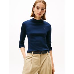Langarmshirt Tommy Hilfiger "SLIM CODY MOCK-NK LS", Damen, Gr. XXL (44), blau (schwarz night navy), Single Jersey, Obermaterial: 100% Baumwolle, unifarben, slim fit normal, Rundhals, Shirts
