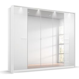 Drehtürenschrank Rauch "Kleiderschrank Schrank Garderobe Wäscheschrank Ankleide OTELI", weiß (weiß, hochglanz weiß), B:230cm H:212cm T:58cm, Holzwerkstoff, Schränke, mit Mittelspiegel und Passepartout optional mit Beleuchtung