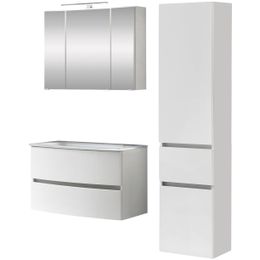 Badezimmer-Set Welltime "Kaunas", weiß (matt weiß, weiß), B:120cm H:200cm T:49cm, Kastenmöbel-Sets, bestehend aus Waschtisch-Set mit Seitenschrank, Breite 120 cm