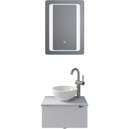 Badmöbel-Set SAPHIR "Serie 6915", weiß (schneeweiß glanz, marmor weiß), B:51cm H:200cm T:35cm, Kastenmöbel-Sets, Gäste-Bad, 51 cm breit, mit LED-Spiegel und 1 Tür