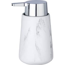 Seifenspender Wenko "Adrada", weiß (weiß, grau, silberfarben), Keramik, Dosierspender, Keramik, 330 ml