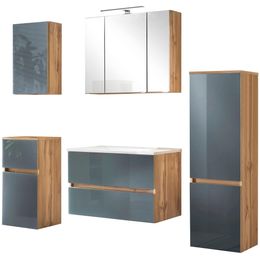 Badezimmer-Set Welltime "Horki", grau, B:160cm H:200cm T:49cm, Kastenmöbel-Sets, bestehend aus Waschtisch-Set mit Midischrank, Breite 160 cm
