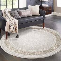 Teppich Carpet City "ANTIK209", beige (creme), H:10mm Ø:160cm, Polyester, Teppiche, Kurzflor, 3D-Optik, Klassisch-Modern für Wohnzimmer, Schlafzimmer
