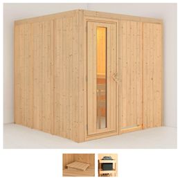 Sauna Karibu "Rodin", beige (naturbelassen), ohne Ofen, (ohne Ofen), Saunen, ohne Ofen