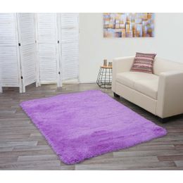 Teppich HWC-F69, Shaggy Läufer Hochflor Langflor, Stoff/Textil flauschig weich 200x140cm ~ lila