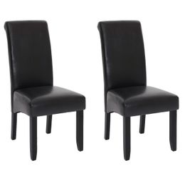 2er-Set Esszimmerstuhl HWC-N67, Stuhl Küchenstuhl Lehnstuhl Massivholz Kunstleder ~ schwarz-braun, schwarze Beine