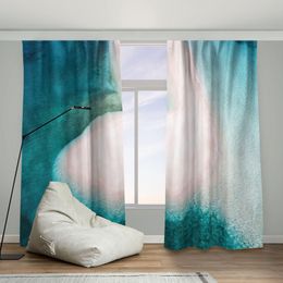 Vorhang Sandbank im Ozean - blickdichte Gardine Natur Strand Wohnzimmer Schlafzimmer Küche Bad Badezimmer Türkis