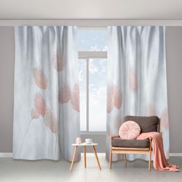 Vorhang Rosa Gr&auml;serspitzen - blickdichte Gardine Botanik Tropical Landhausstil Wohnzimmer Schlafzimmer K&uuml;che Bad Badezimmer Beige