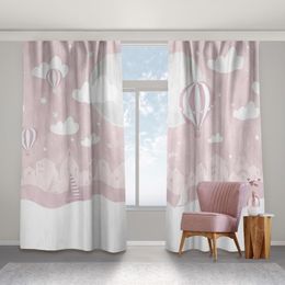 Bilderwelten Vorhang nach Ma&szlig; blickdicht Verdunkelung Himmel Illustration rosa - Paris mit Sternen und Hei&szlig;luftballon in Rosa - Ballon Kinderzimmer Baby M&auml;dchen