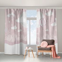 Vorhang Paris mit Sternen und Hei&szlig;luftballon in Rosa - blickdichte Gardine Illustration Kinder Himmel Kinderzimmer Baby Babyzimmer M&auml;dchen
