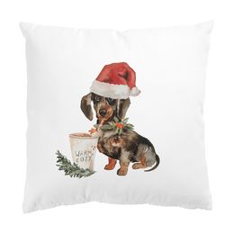Bilderwelten Dekokissen Kissenbezug Weihnachtsdackel warm & cozy